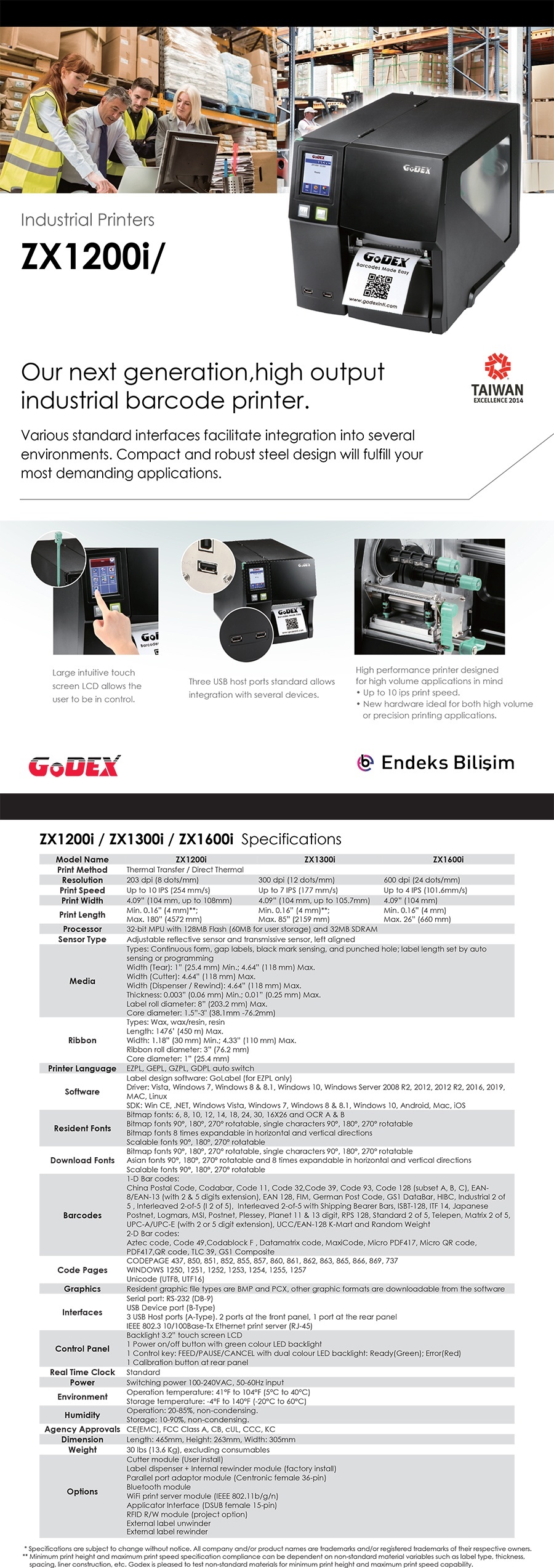 GODEX ZX1200i Barkod Yazıcı 203 DPI/10 IPS – Endeks Bilişim