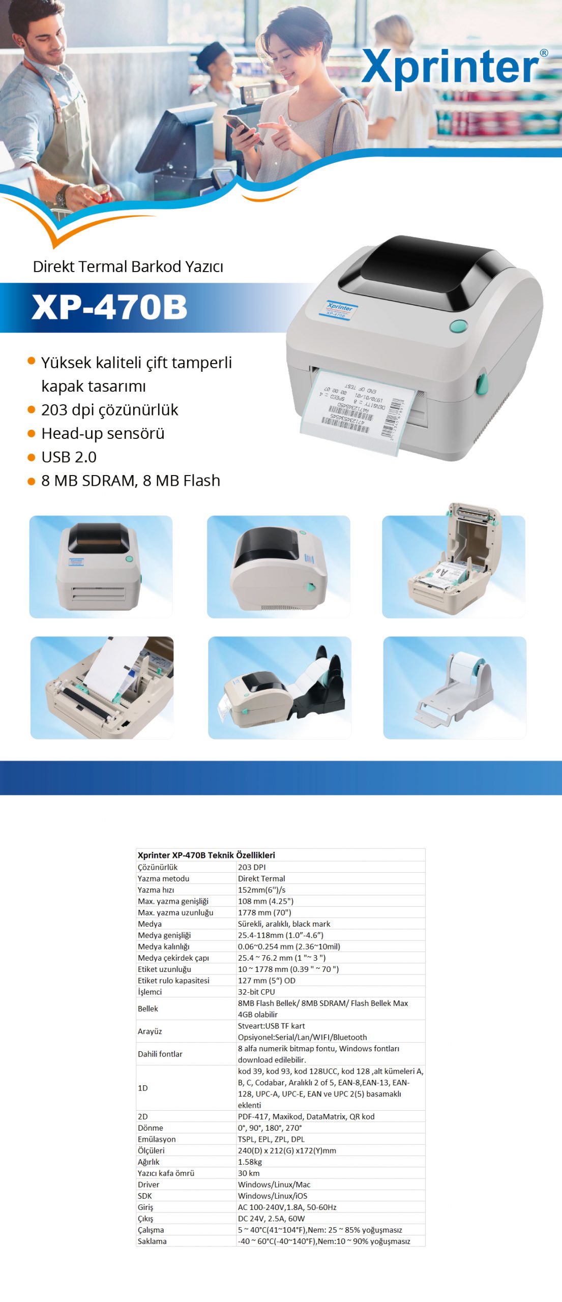 XPRINTER XP-470B DT Barkod Yazıcı 4″ U/R/E – Endeks Bilişim