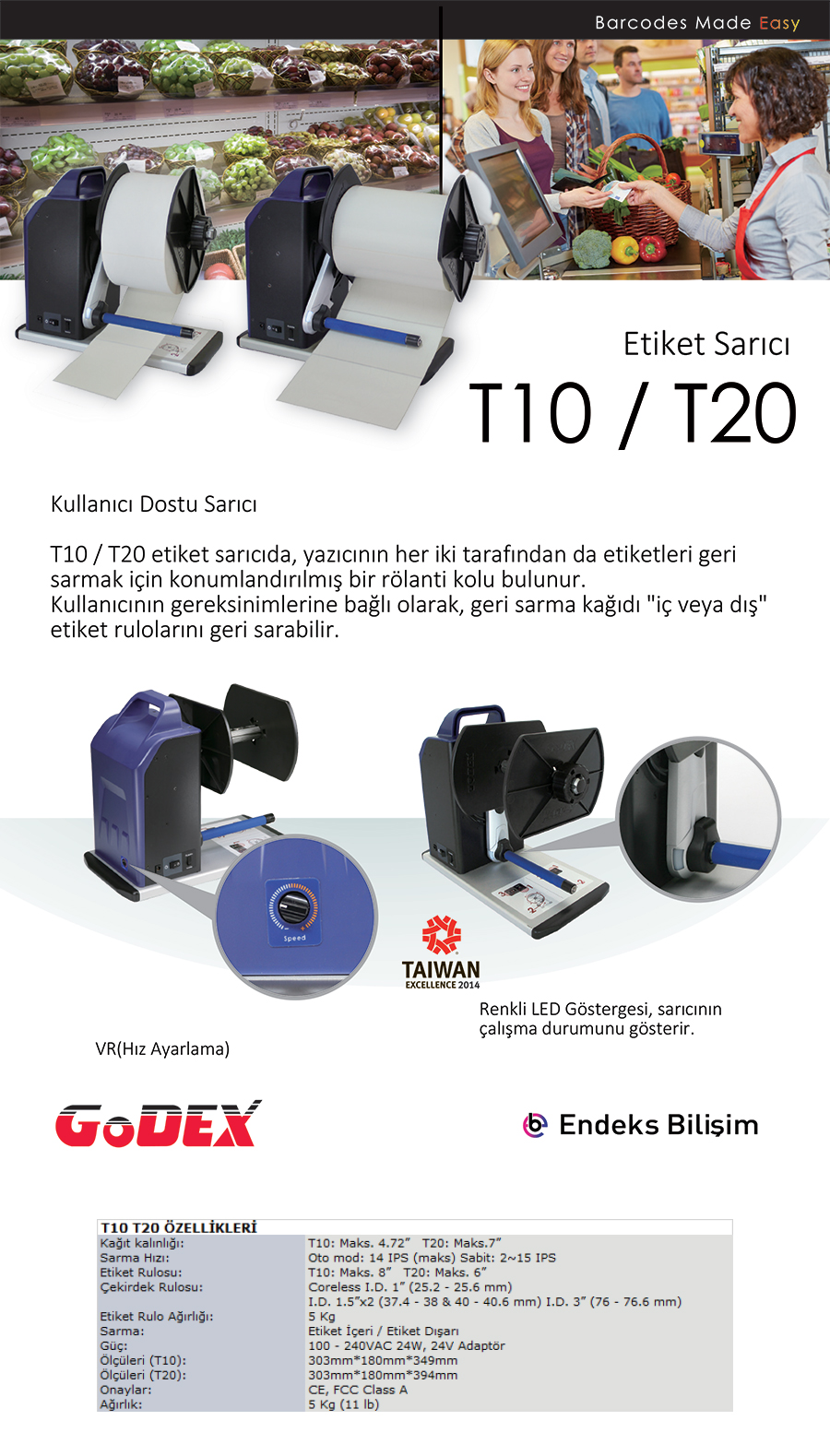 GODEX T10 Harici Etiket Sarıcı 011-T10082-000 – Endeks Bilişim