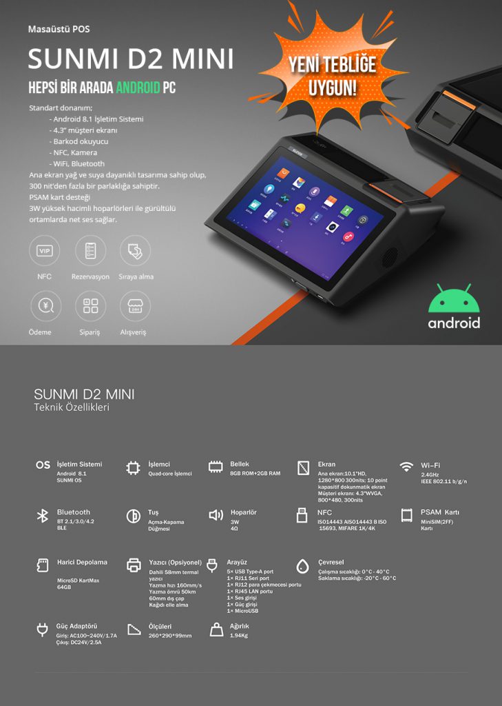 SUNMI D2 MINI 10″ ANDROID POS PC – Endeks Bilişim